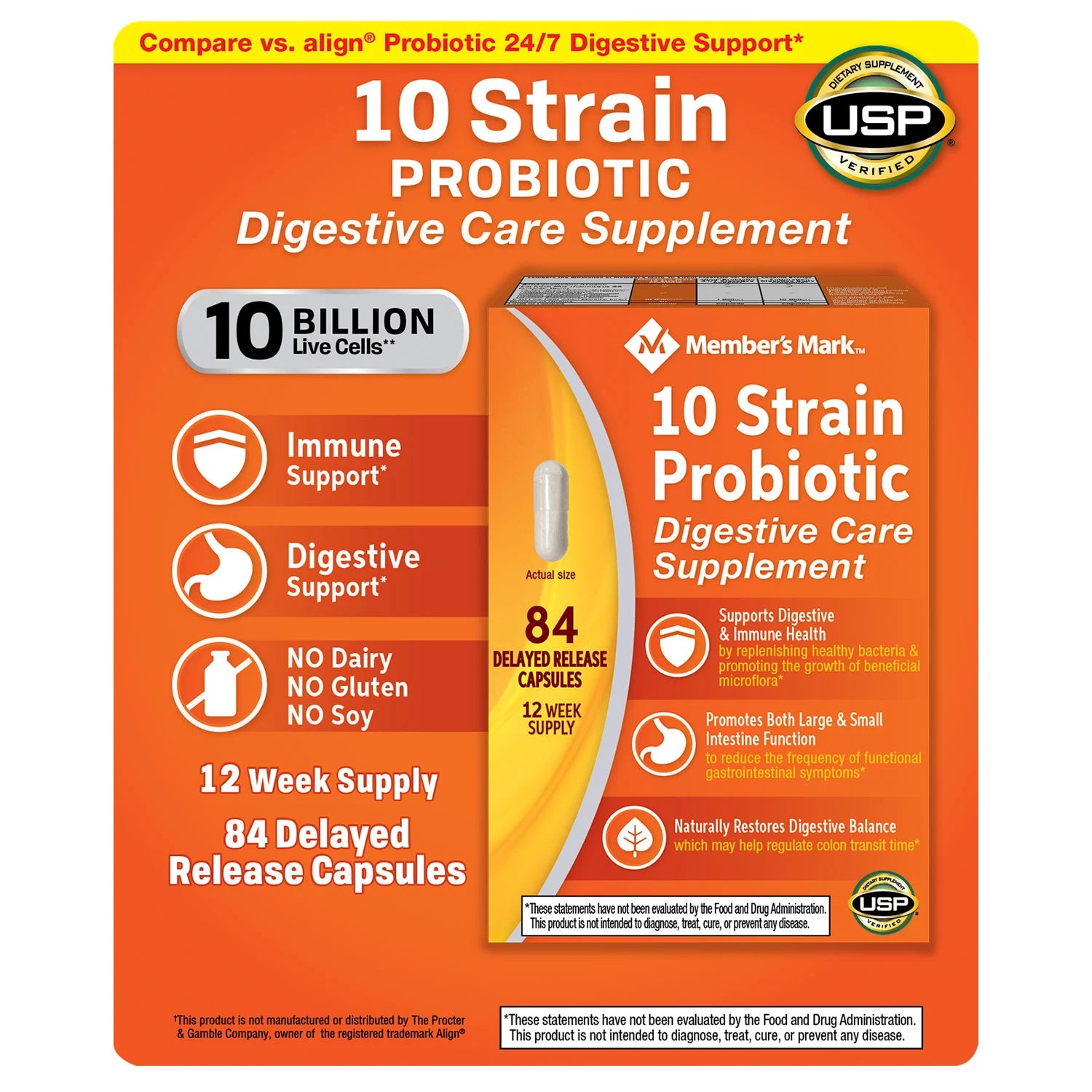 Member's Mark 10 Strain Probiotic Digestive Care Supplement (84 ct.)